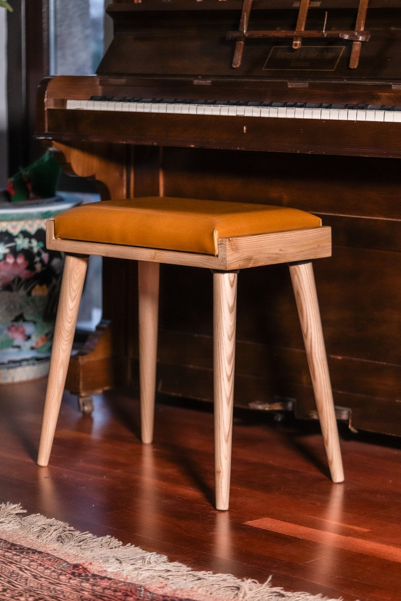 Piano Bench, Tan Leather Piano Bench, Ottoman Bench, Mcm Bench, Stool ...
