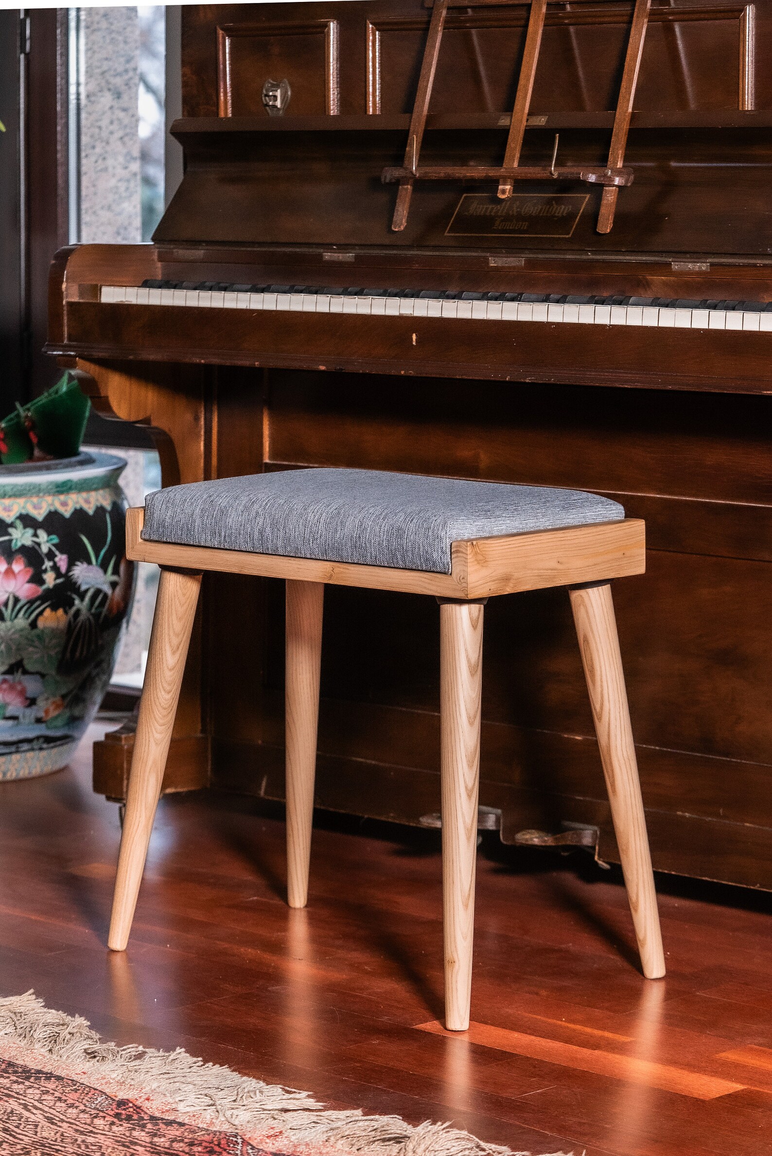 Piano Bench, Tan Leather Piano Bench, Ottoman Bench, Mcm Bench, Stool ...