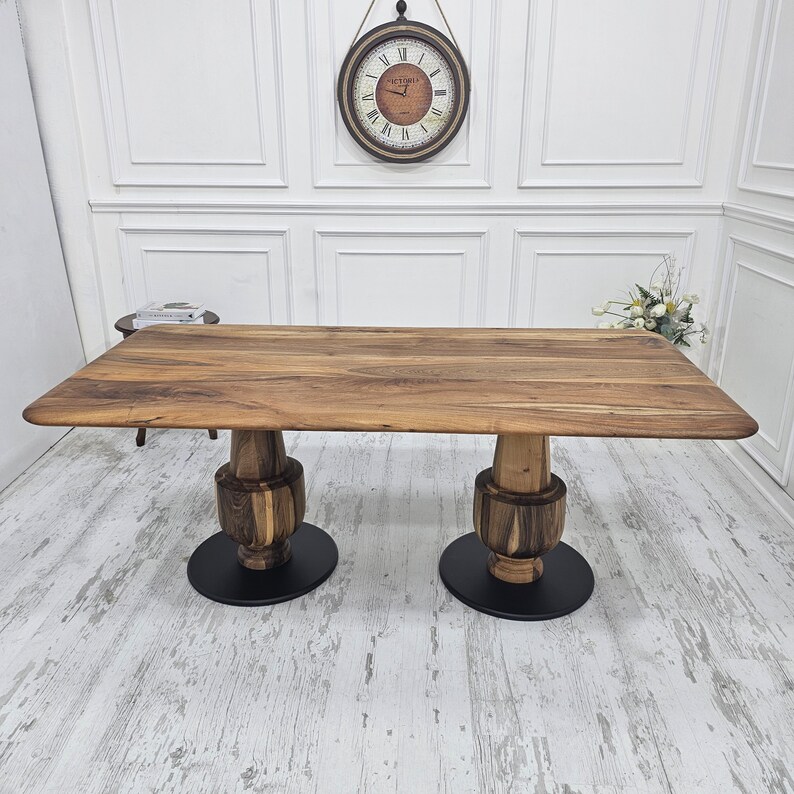 Handcrafted Walnut Wood Table Walnut Dining Table and Chair Set Mid ...