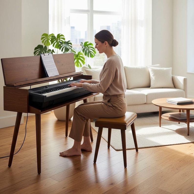 Handmade Wood Piano Stand, Wood Piano Stand With Drawer, Digital ...