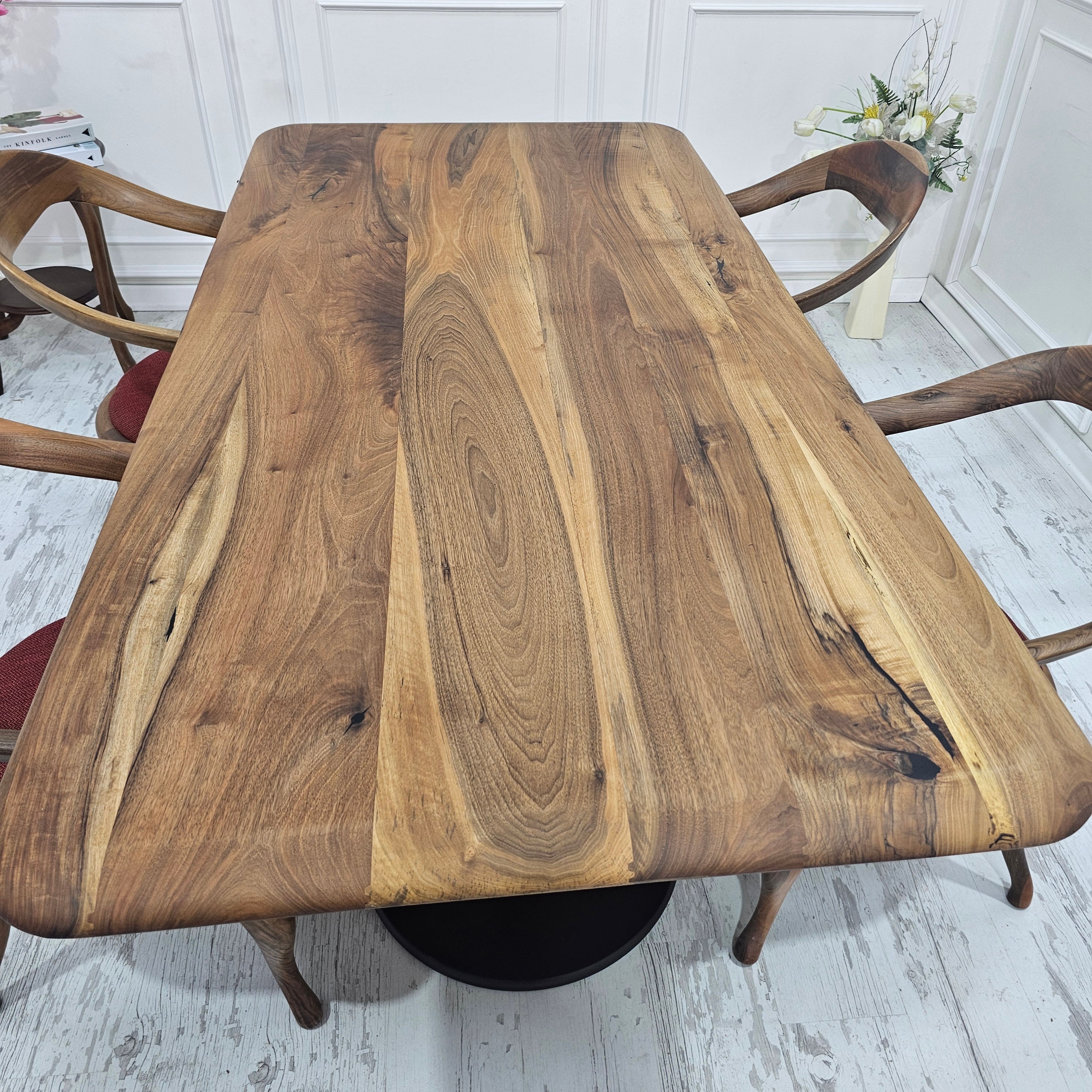Handcrafted Walnut Wood Table Walnut Dining Table and Chair Set Mid ...