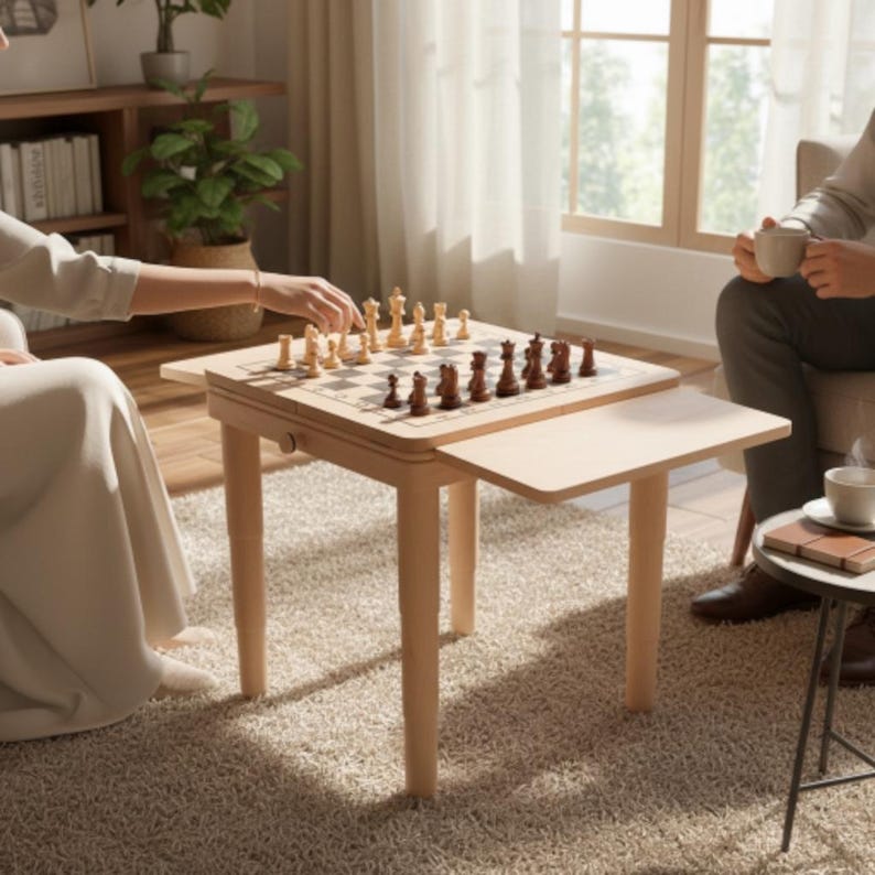 Handmade Chess and Backgammon Table, Dual-game Wooden Coffee Table ...