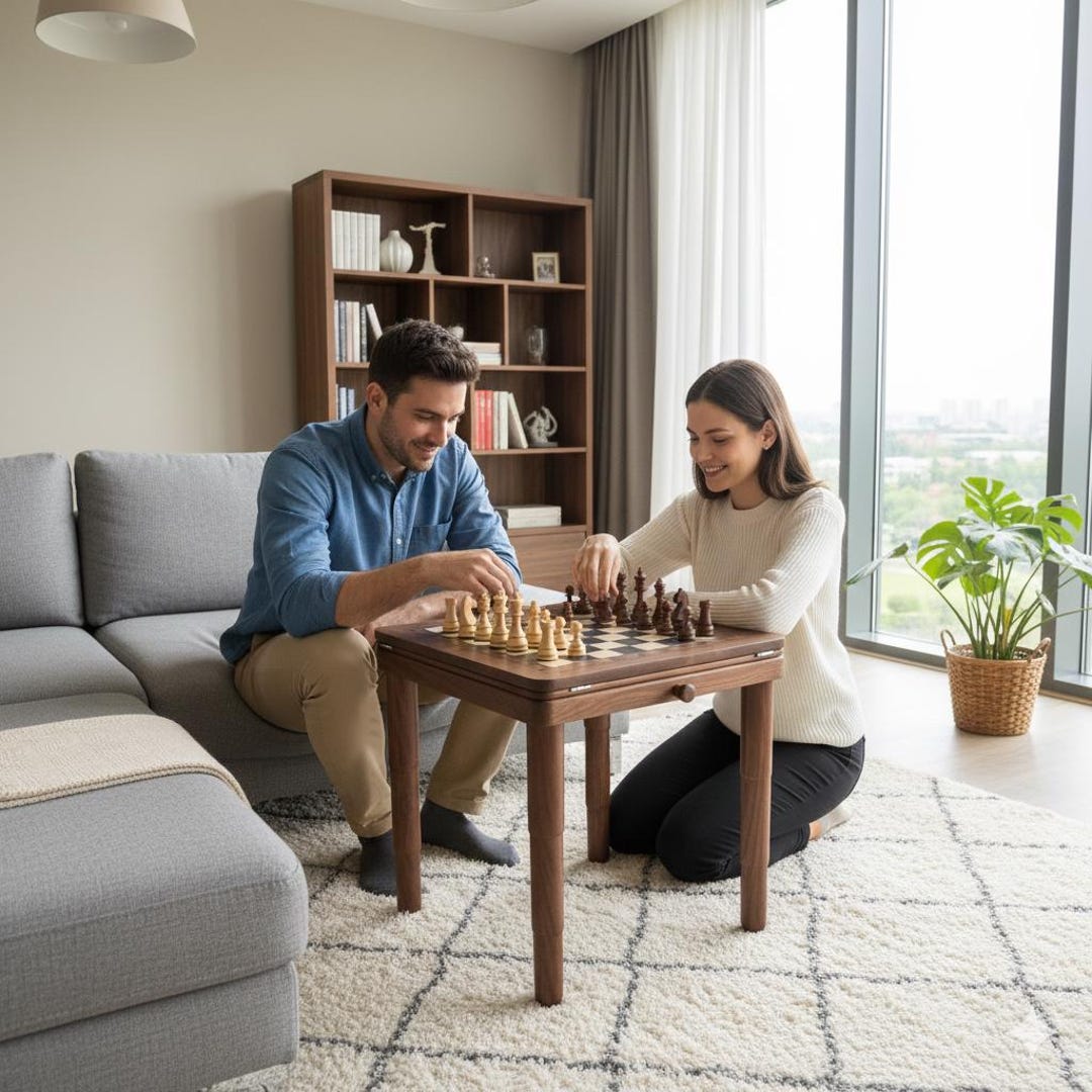Handmade Chess and Backgammon Table, Dual-game Wooden Coffee Table ...