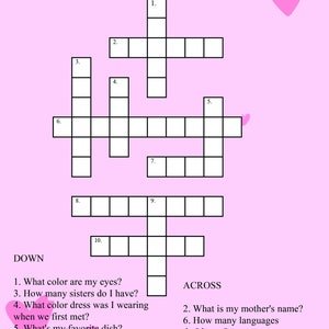 Valentine Crossword Puzzle, Printable Crossword Puzzle for Valentine's ...