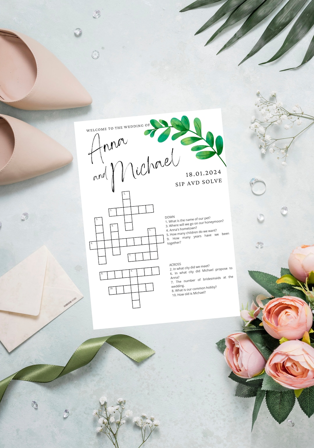 Custom Wedding Crossword Puzzle Template, Engagement Party Game ...