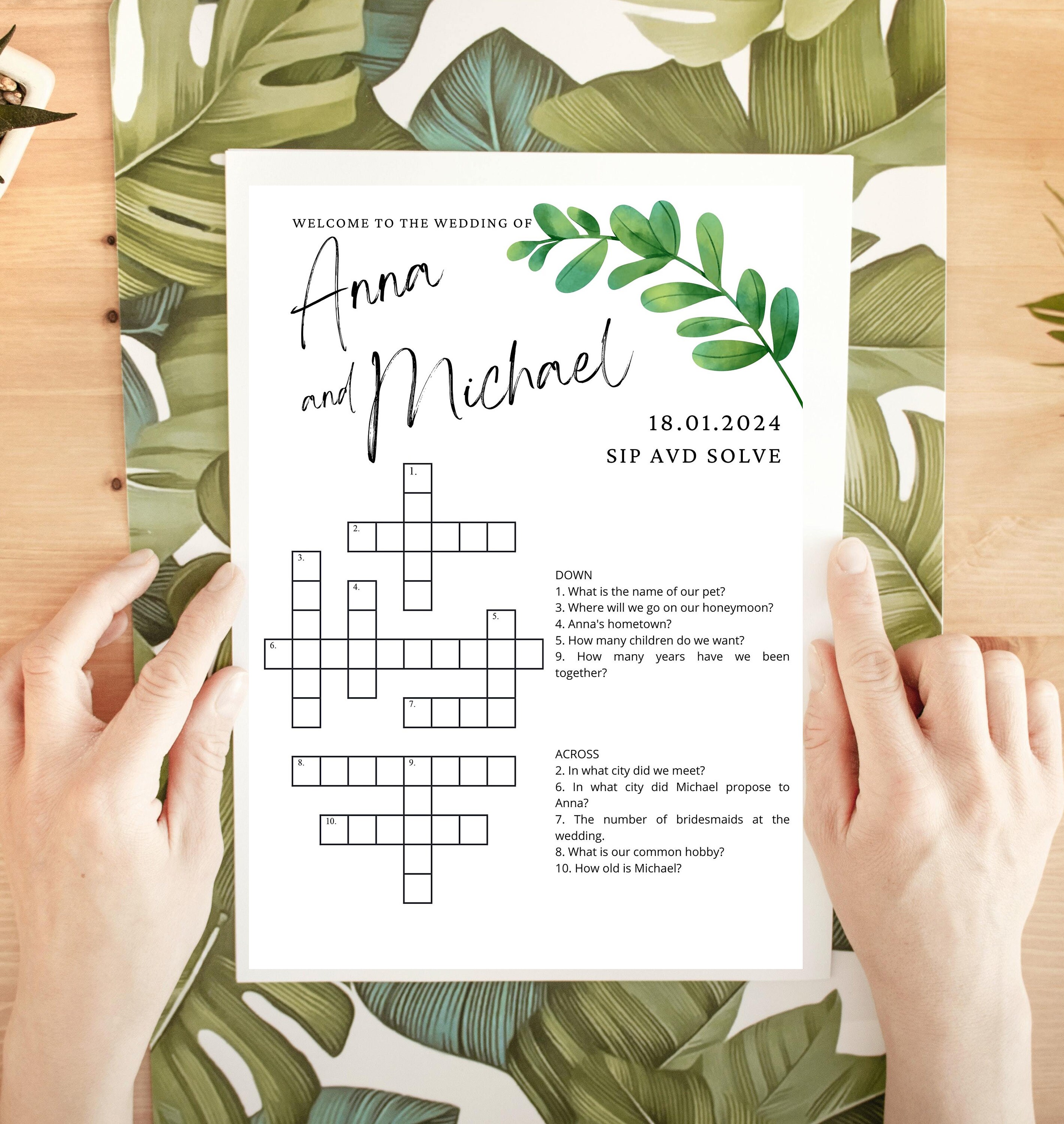 Custom Wedding Crossword Puzzle Template, Engagement Party Game ...