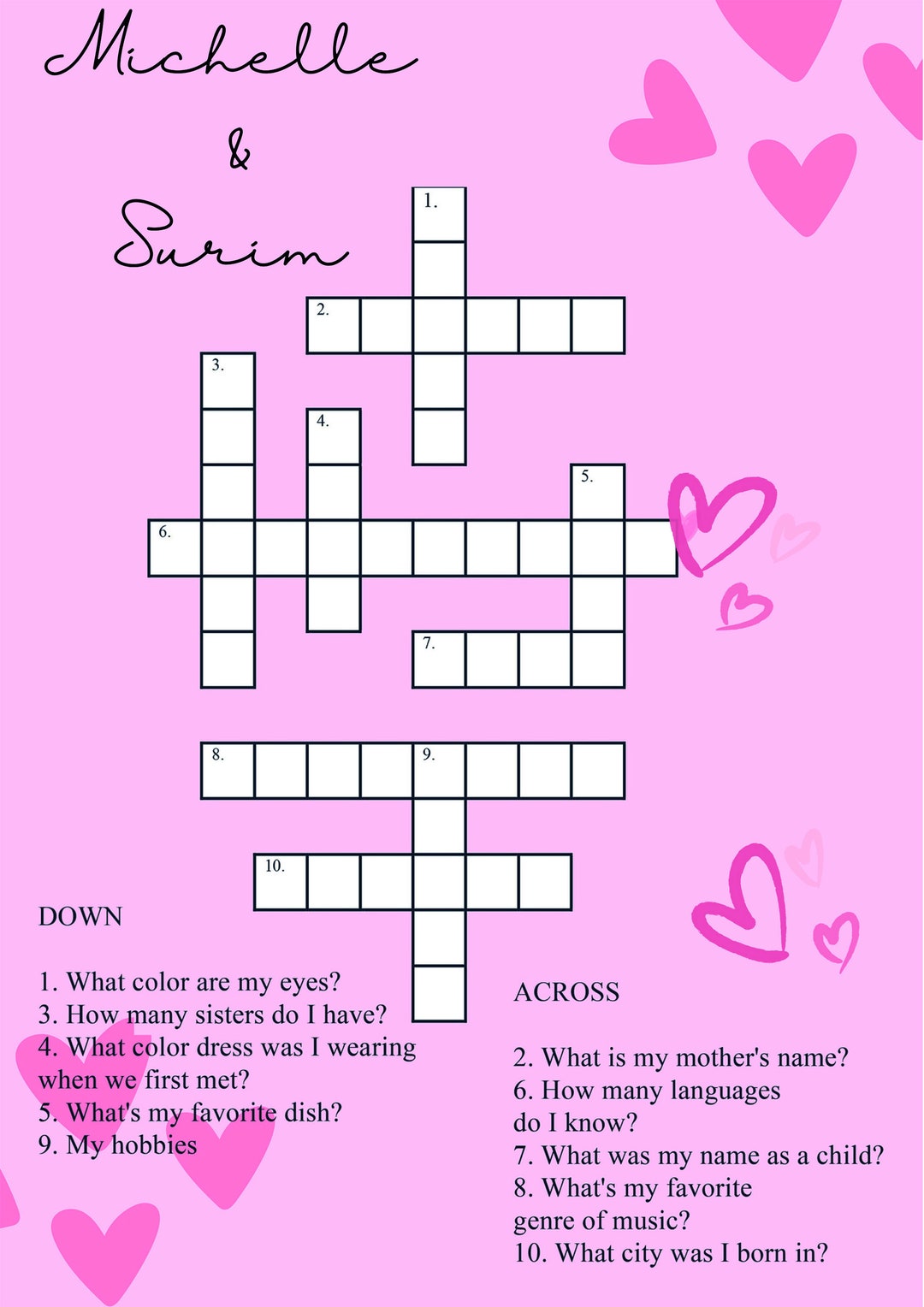Valentine Crossword Puzzle, Printable Crossword Puzzle for Valentine's ...