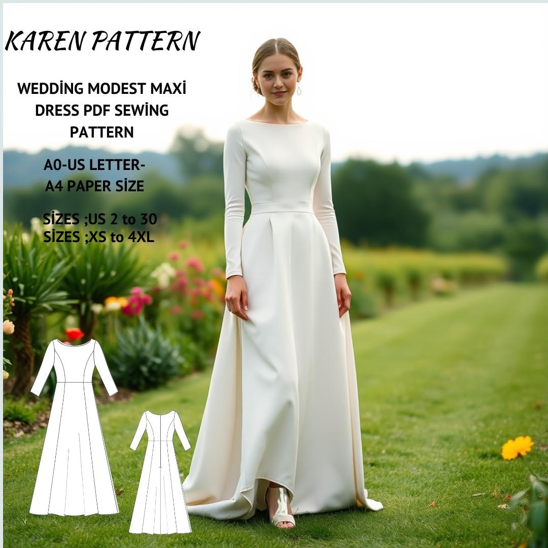 Modest Wedding Maxi Dress Sewing Pattern: Celtic Gown (US 2-30, XS-4XL ...