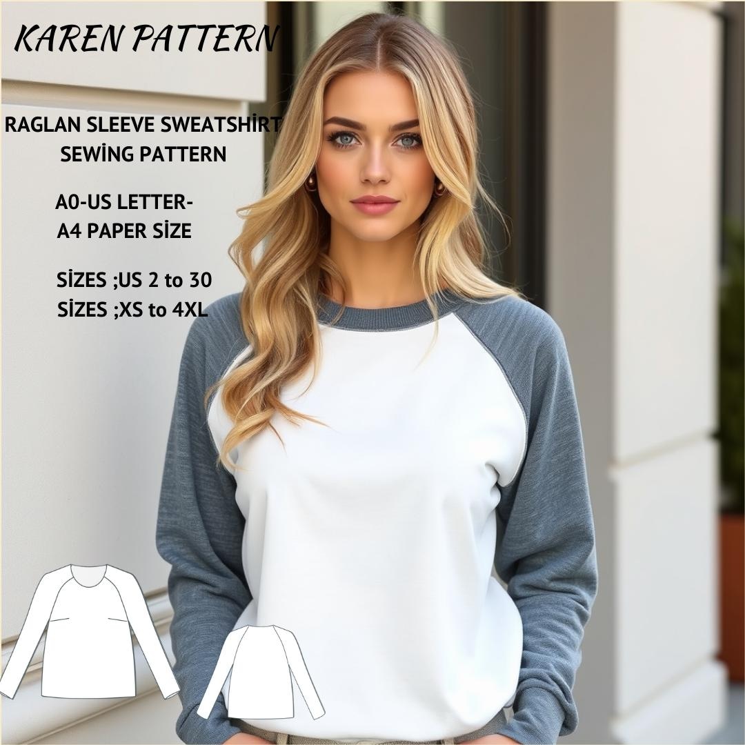 Sweatshirt Sewing Pattern, Raglan Sleeve Sweatshirt, Women's Sweatshirt ...