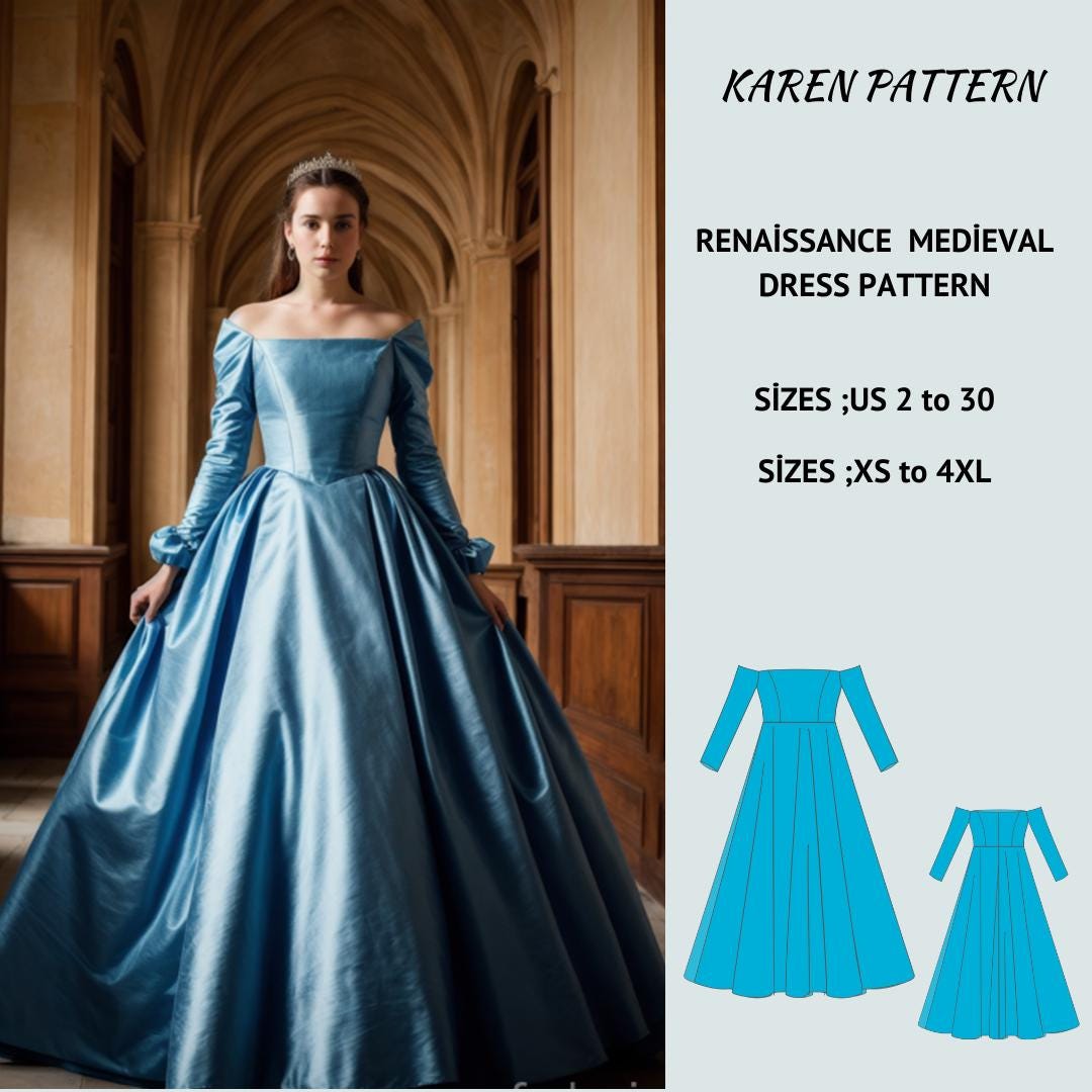 Renaissance Medieval Dress Sewing Pattern:cosplay Costume (US 2-30 ...