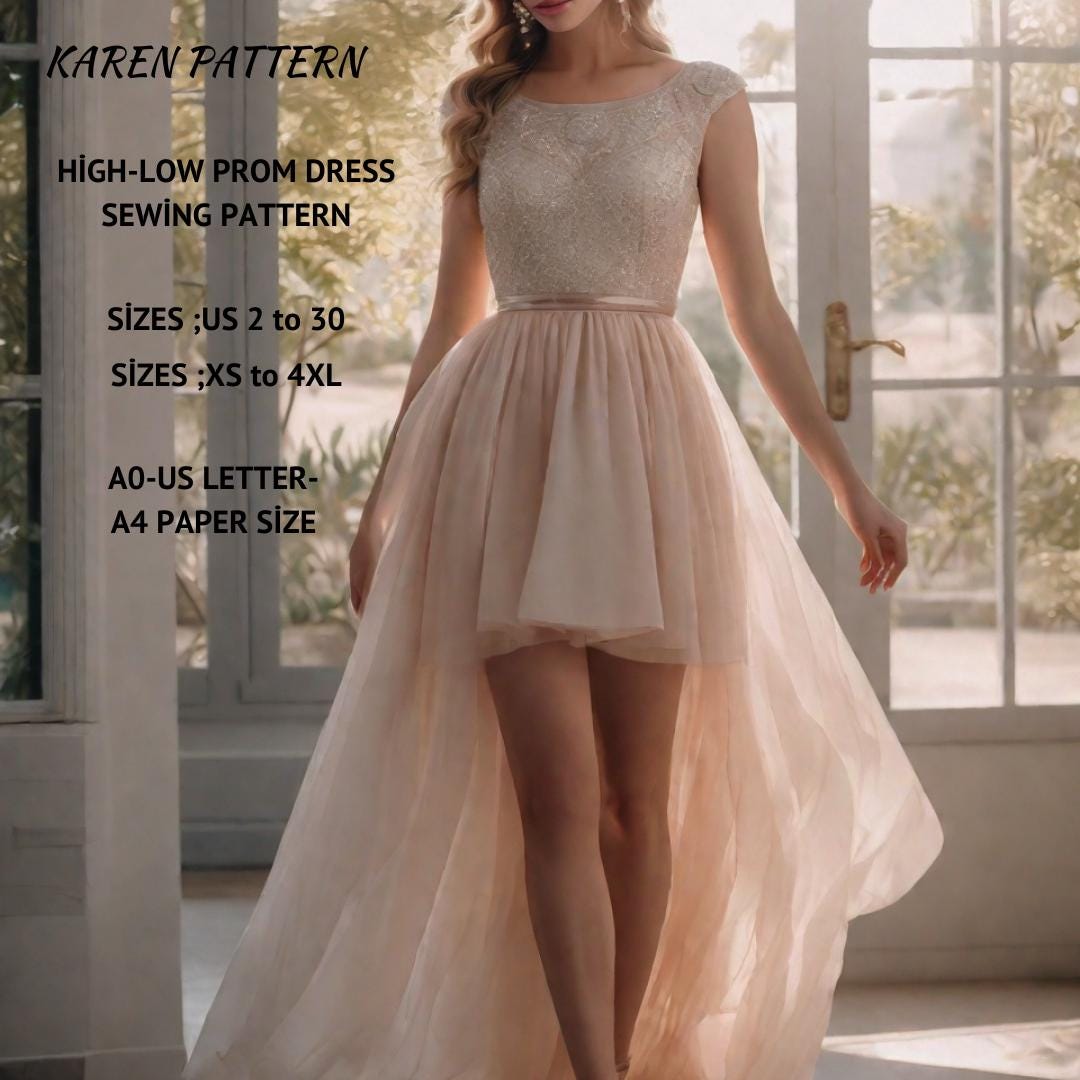 High-low Dress Sewing Pattern: Prom, Cocktail,evening Gown (XS-4XL ...