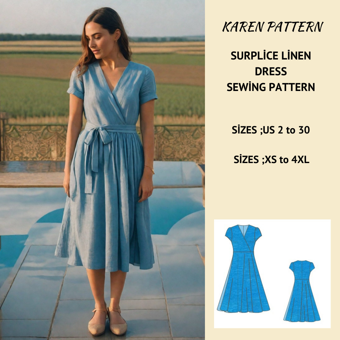 Linen Surplice Dress Sewing Pattern,plus Size Sewing Pattern-ladies ...