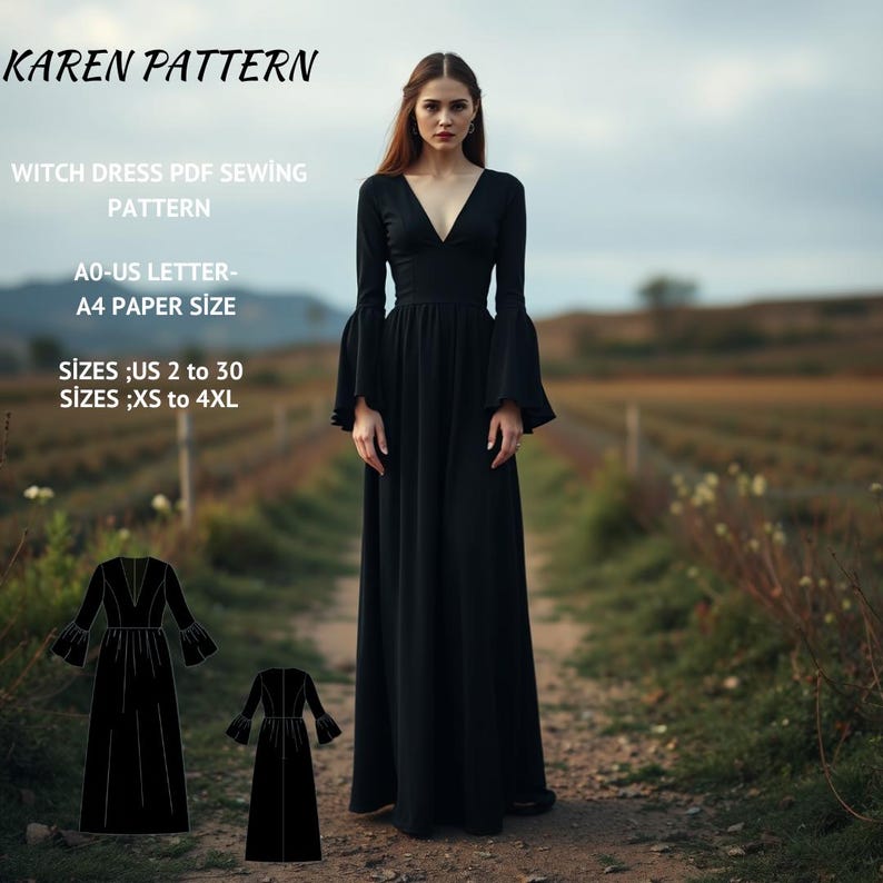 Witch Dress Cosplay Sewing Pattern, Gothic, Medieval (PDF Pattern) - Etsy