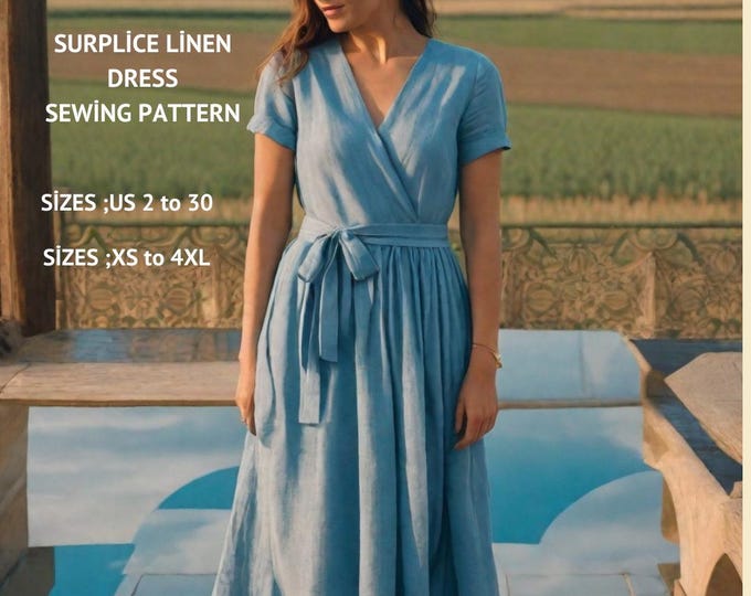 Linen Gatheder Dress Pattern,linen Dress Sewing Pattern,range of Size ...