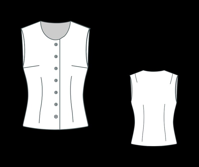 1950's Vintage Women's Vest Sewing Pattern: Round Neck (A0 A4-US Letter ...