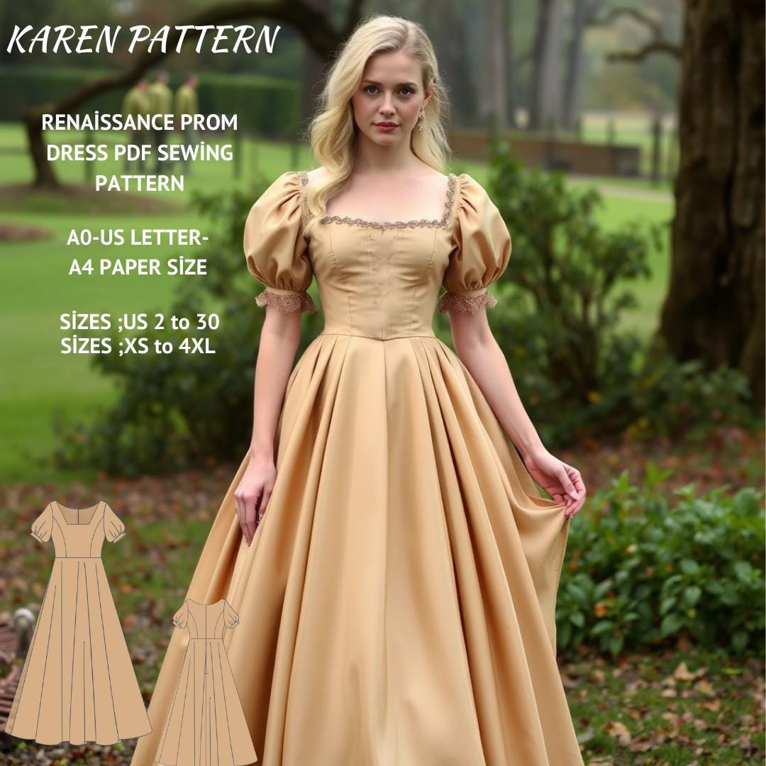 Renaissance Prom Dress Sewing Pattern, Fairy, Regency, Elf Dress ...