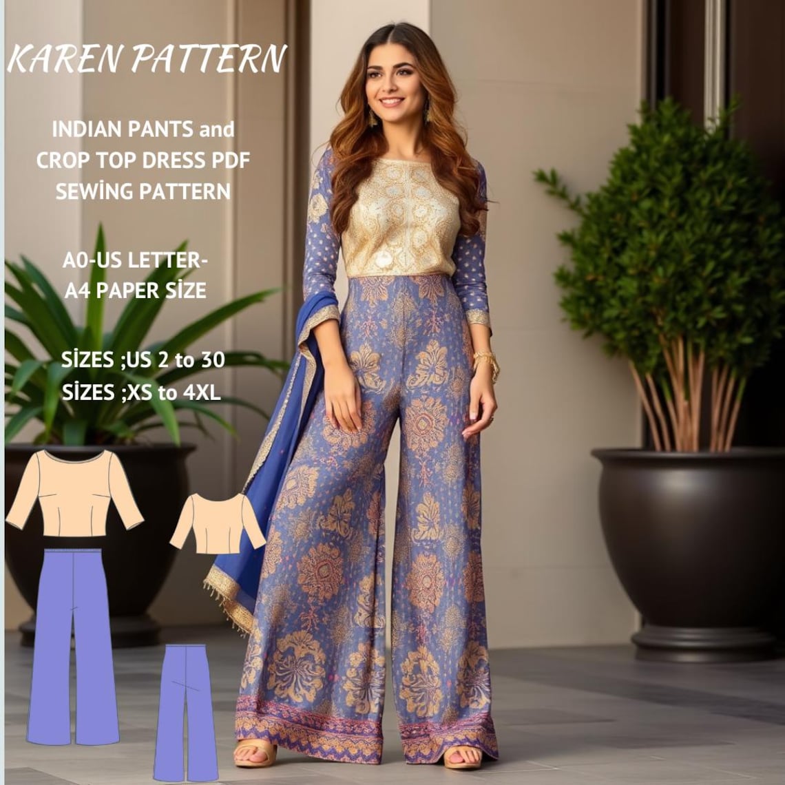 Anarkali Dress Sewing Pattern: Indian Lehenga Choli,pants and Blouse(xs ...