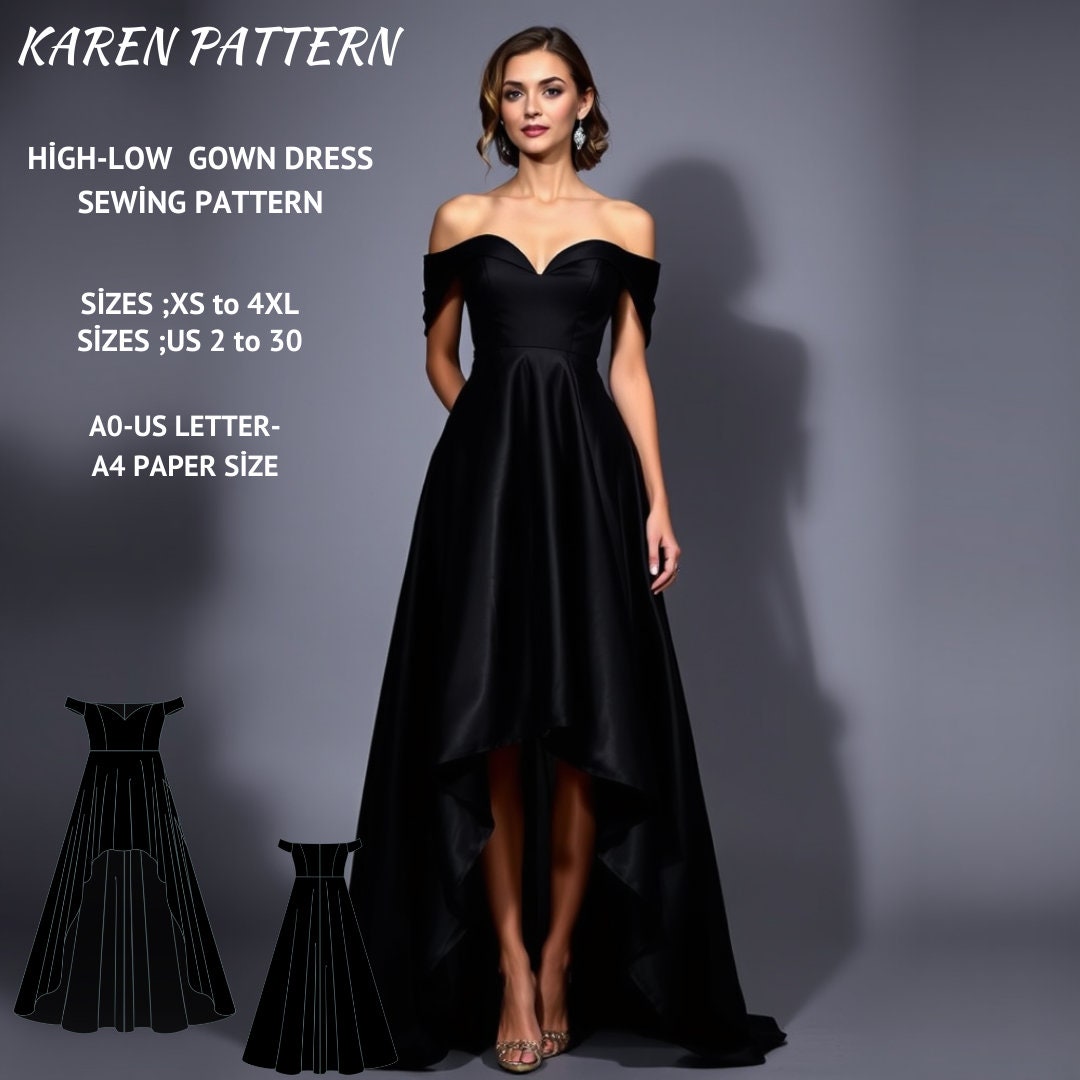 High-low Dress Sewing Pattern: Prom,cocktail, Evening Gown (XS-4XL ...