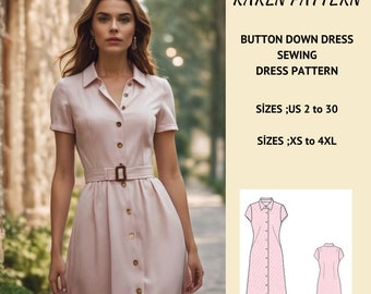 Button Down Dress Sewing Pattern, Cottagecore Dress Sewing Pattern ...