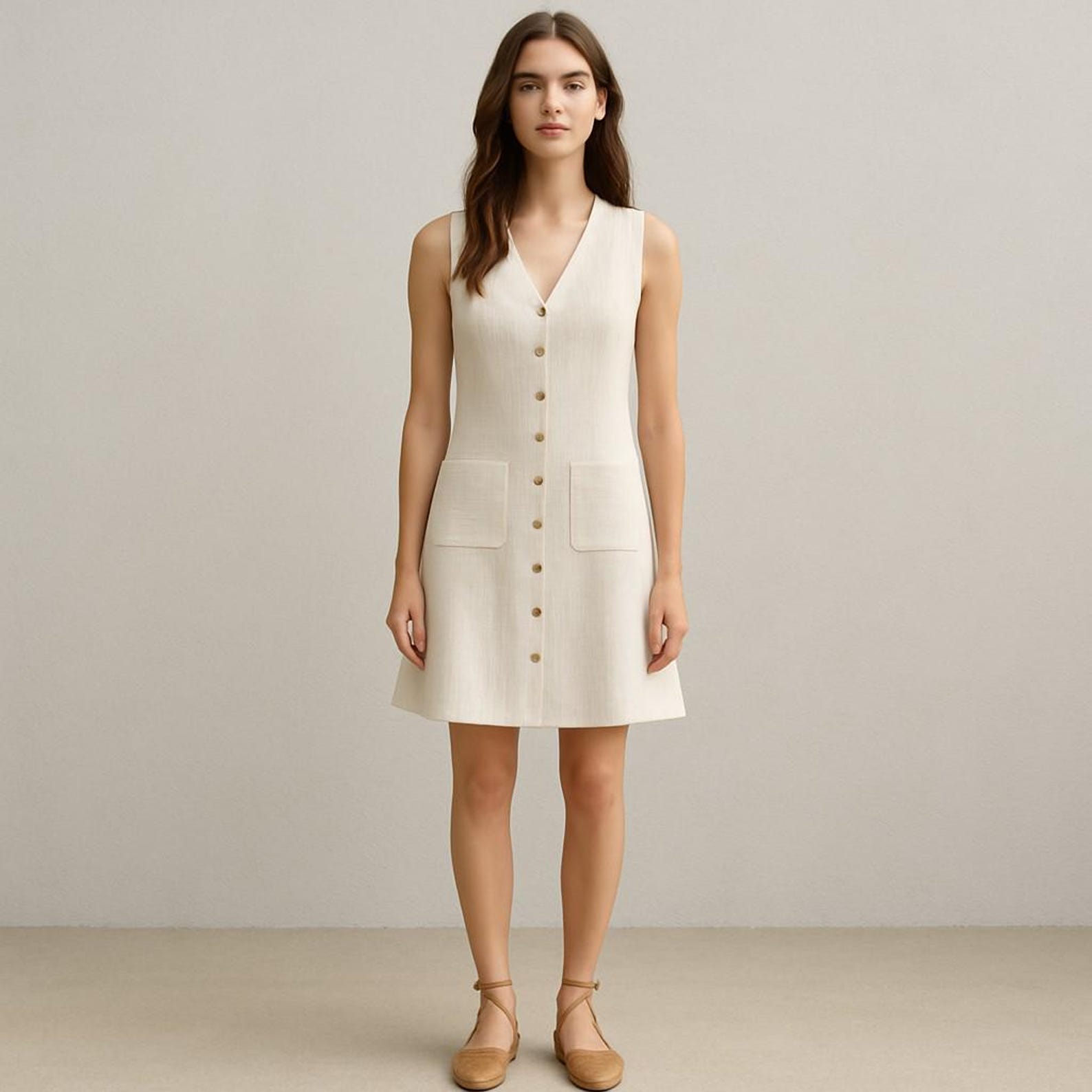Linen Button Front Dress Sewing Pattern:pinafore Mini Dress (digital ...