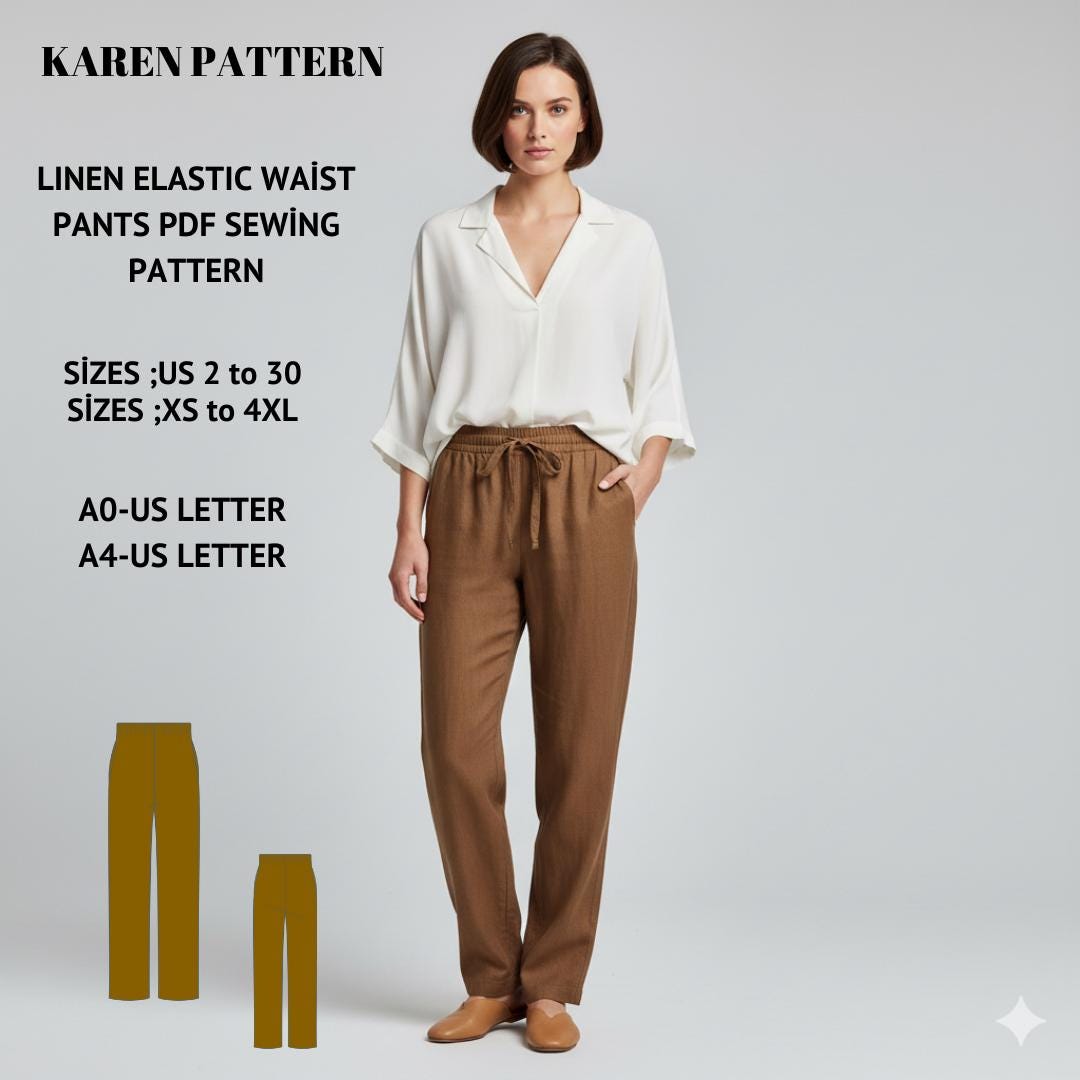 Linen Peg Leg Pants Sewing Pattern | Elastic Waist Trousers (PDF ...