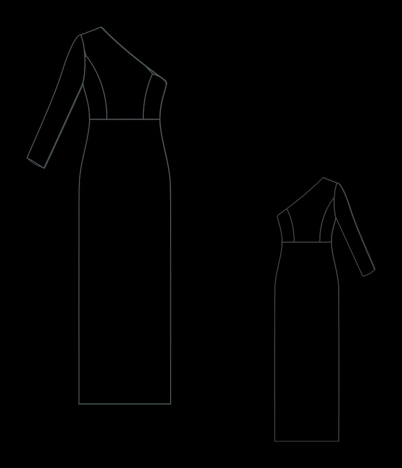 One-shoulder Evening Gown Sewing Pattern, Prom Dress (XS-4XL) (digital ...