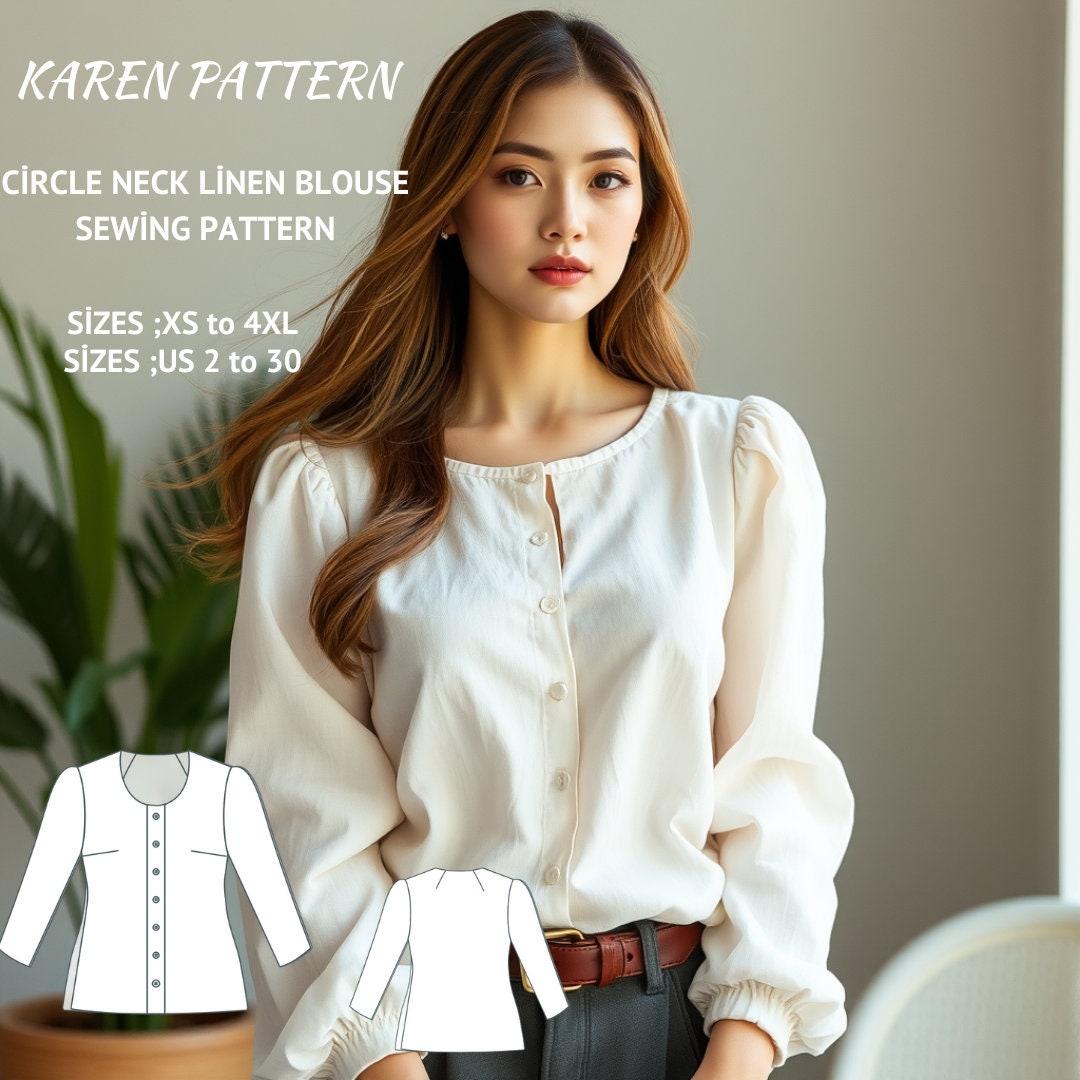 Linen Circle Neck Blouse Sewing Pattern:boho Flare Top (A4-US Letter/a0 ...