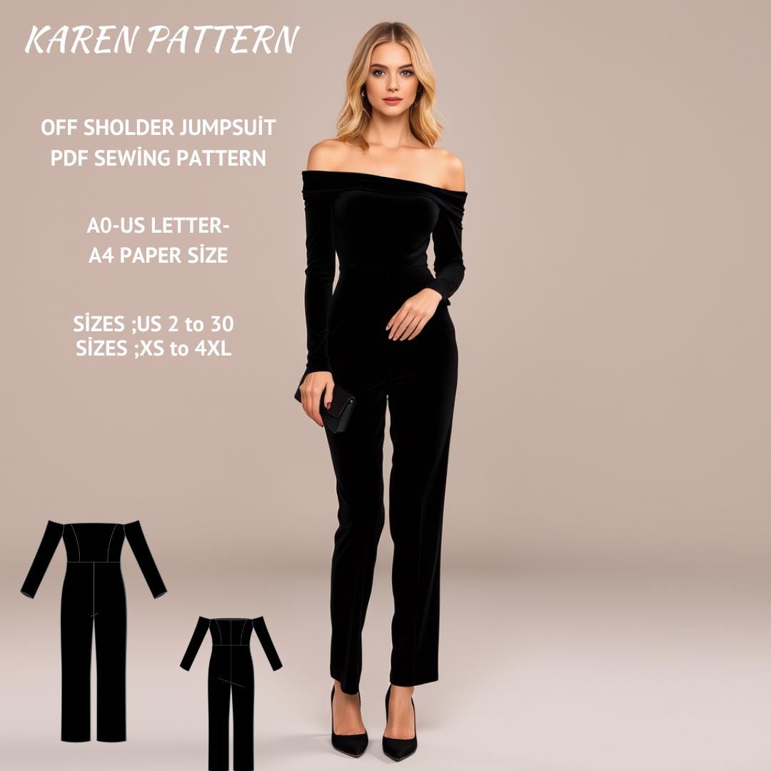 Off Sholder Jumpsuit Sewing Pattern,maxi Overalls,long Sleeve Jumpsuit ...