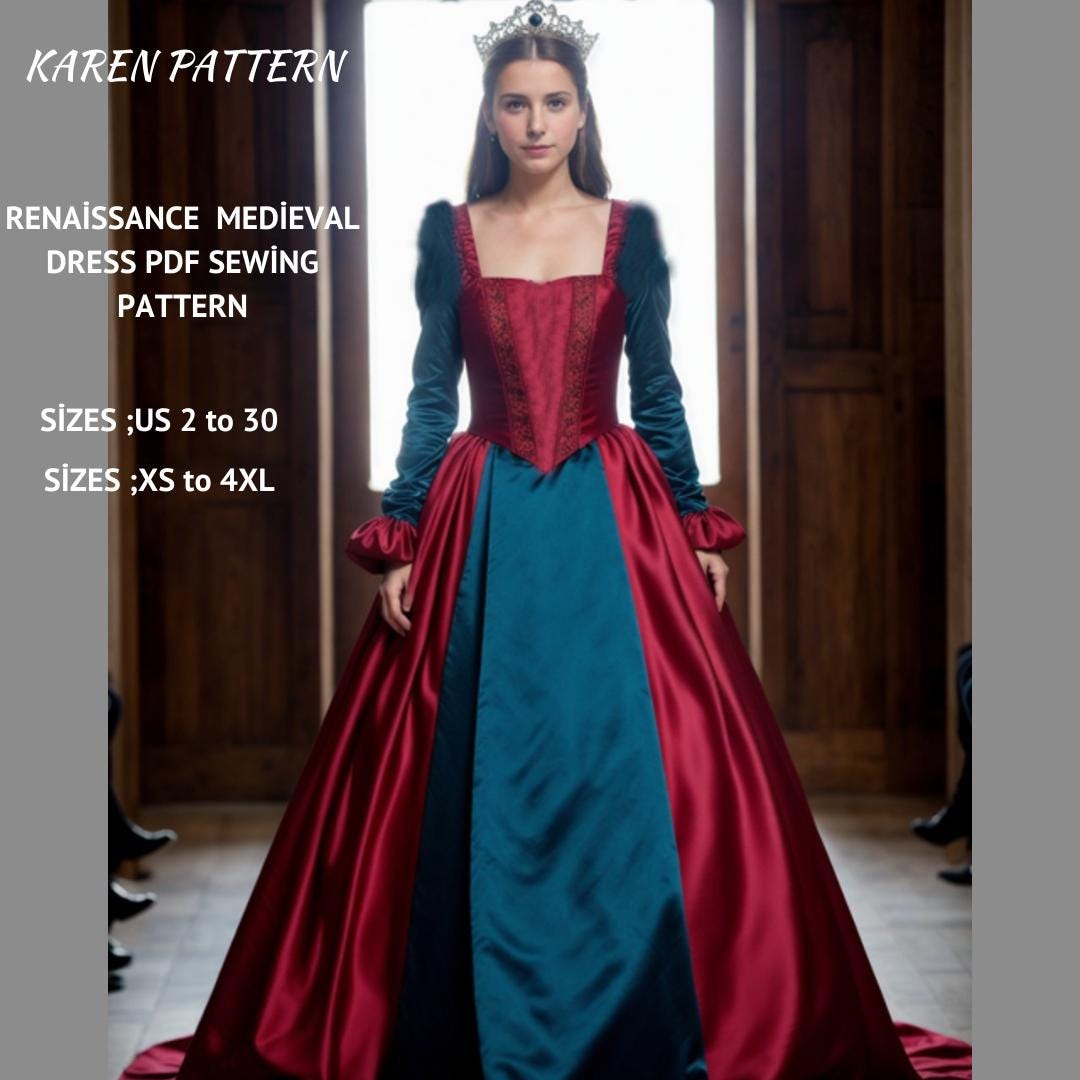 Renaissance Medieval Dress Sewing Pattern, Cosplay Costume (PDF Pattern ...