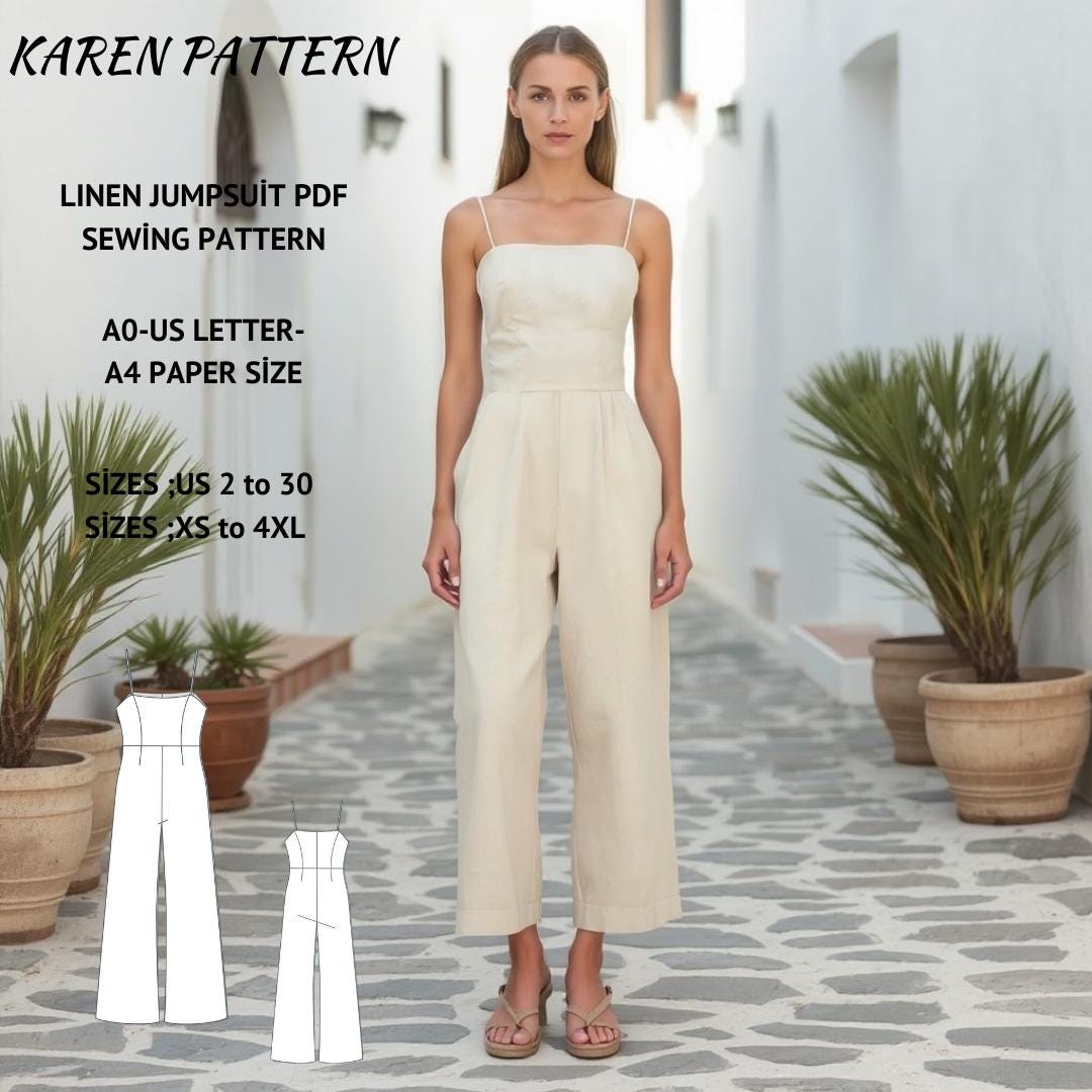 Linen Palazzo Jumpsuit Sewing Pattern:us Sizes 2-30 (PDF) - Etsy