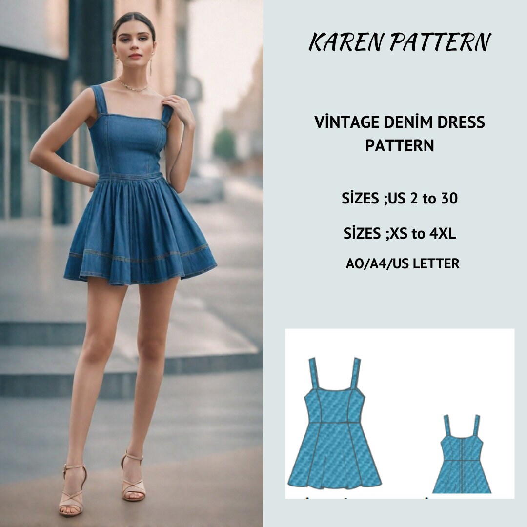 Women's Denim Dress Sewing Pattern,denim Dress Jean,mini Dress Denim US ...