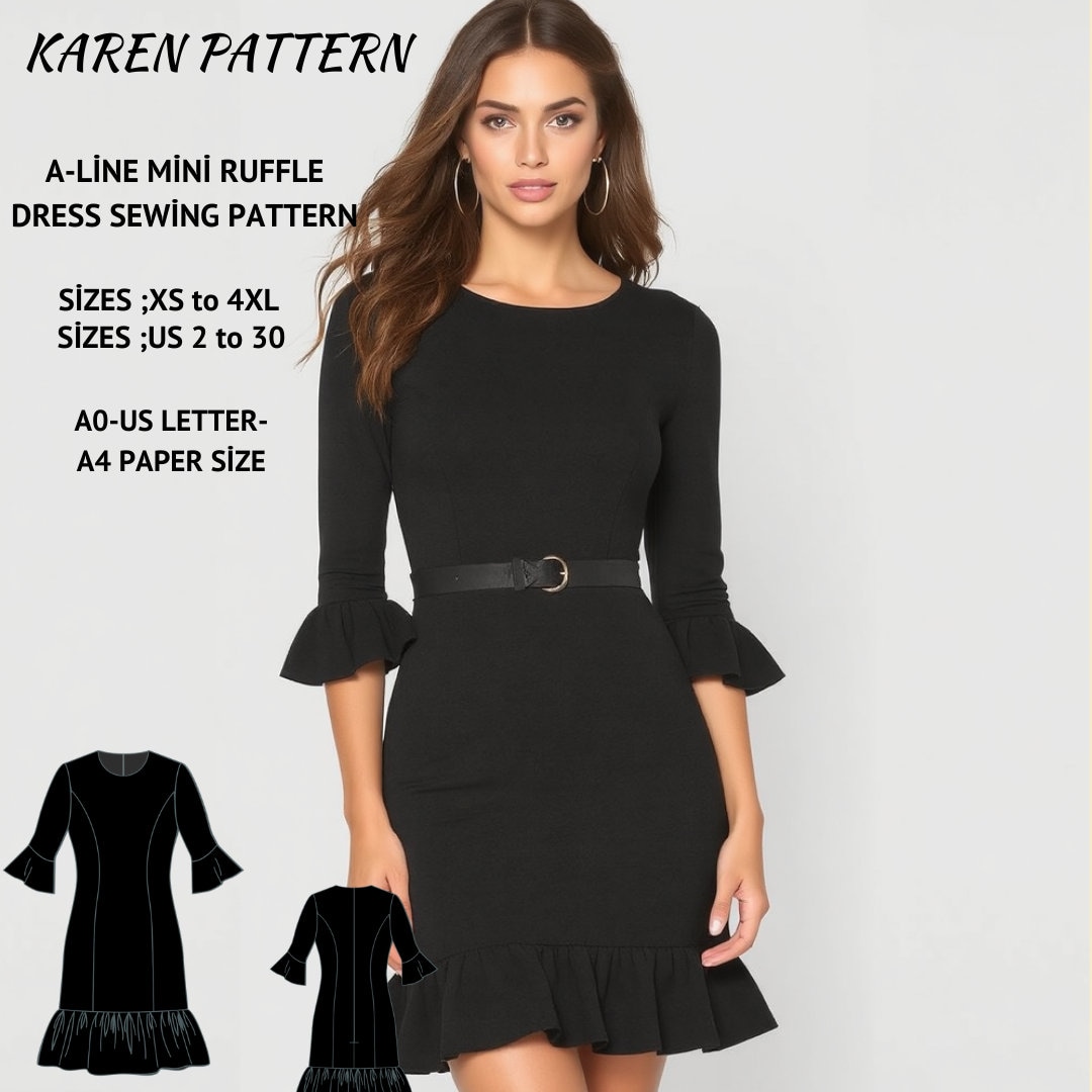 A-line Mini Ruffle Dress Sewing Pattern:evening Flounce Dress (US 2-30 ...