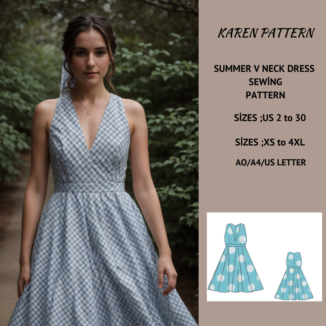 Plunging V Neck Dress Sewing Pattern, Prom Dress PDF Sewing Pattern ...