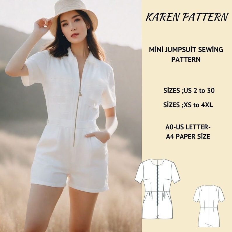 Playsuit Sewing Pattern: Mini Jumpsuit Romper - XS-4XL (digital PDF A4 ...