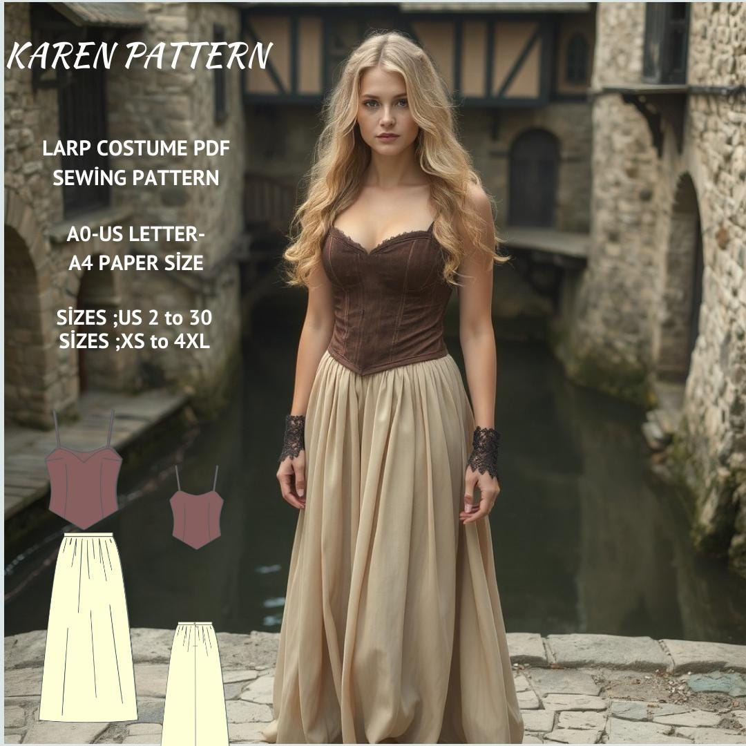 Renaissance Larp Costume Set Pattern,mediavel Skirt and Blouse,fairy ...
