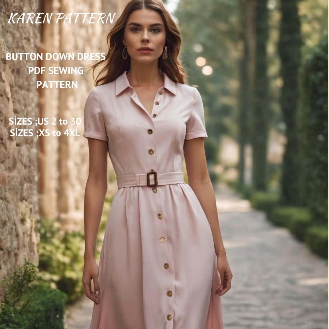 Button Down Dress Sewing Pattern, Cottagecore Dress Sewing Pattern ...