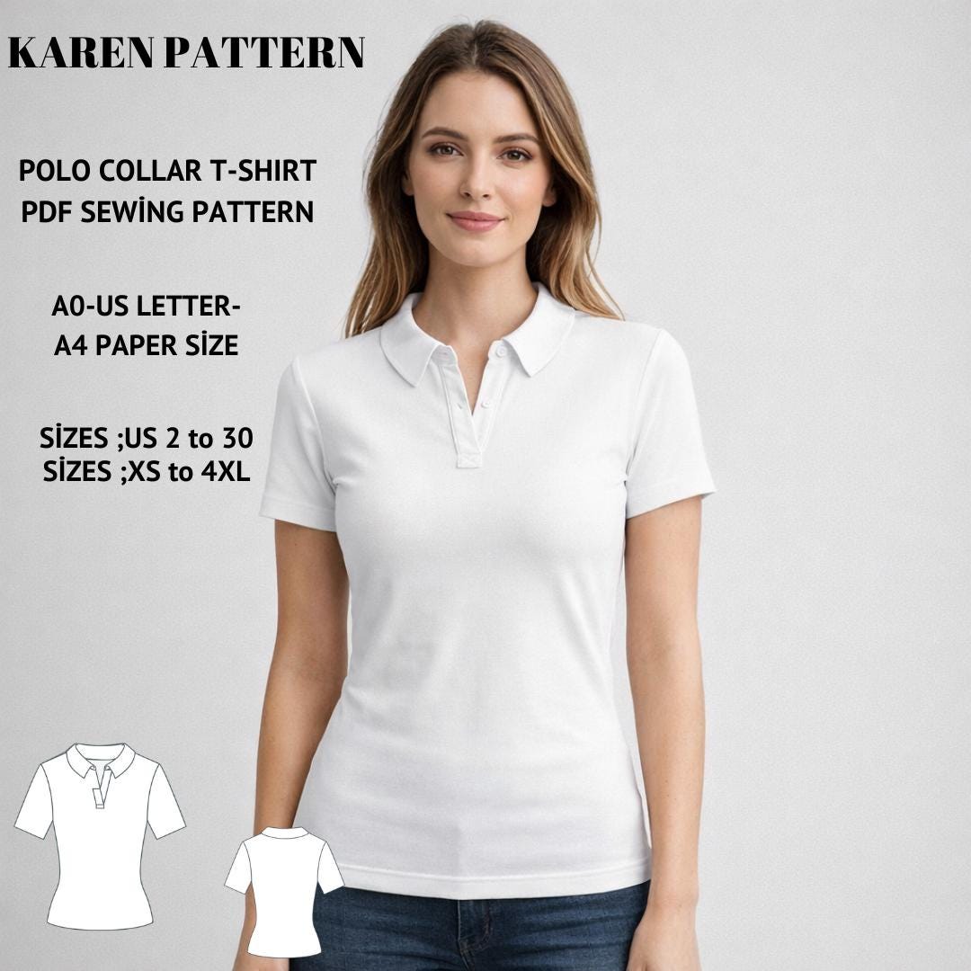 Minimal Polo Shirt Sewing Pattern, Women's Basic T-shirt PDF (XS-4XL ...