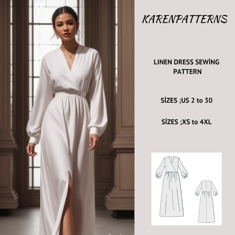 Linen Maxi Dress Sewing Pattern,surplice Dress,plus Size Sewing Pattern