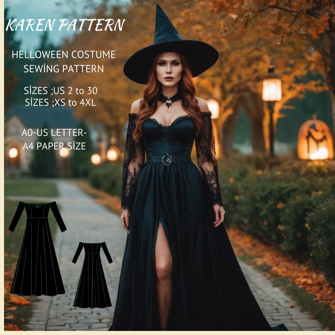 Halloween Costume,gothic Witch Costume Dress Pattern,fantasy Dress,elvis Dress ,-ladies Size,a4 ...
