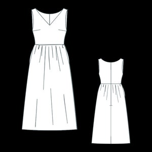 V-neck Gathered Linen Midi Dress Sewing Pattern (XS-4XL)(PDF Pattern ...