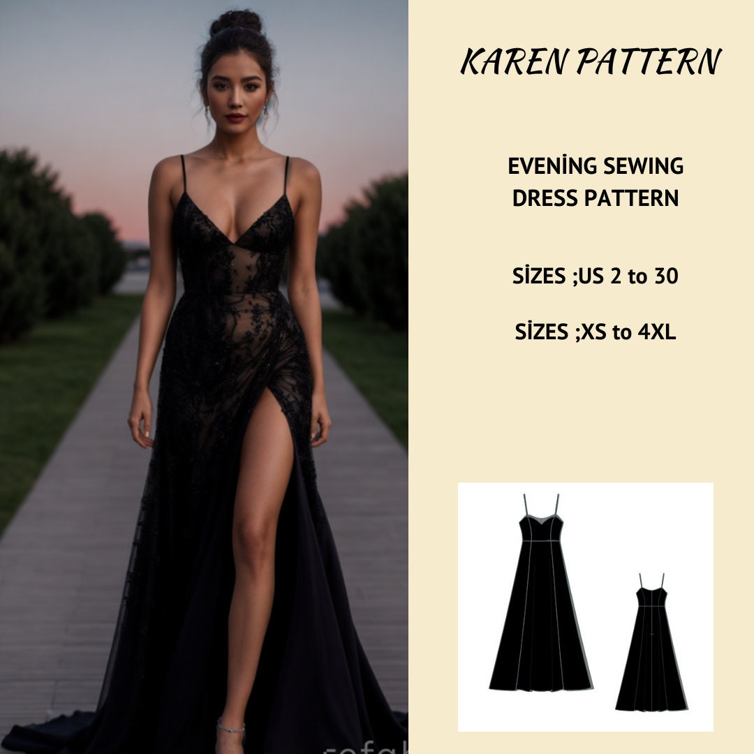 Ballgown Sewing Pattern, Prom Maxidress Sewing Model, US 2-30 and XS 4XL Size Options Range ...