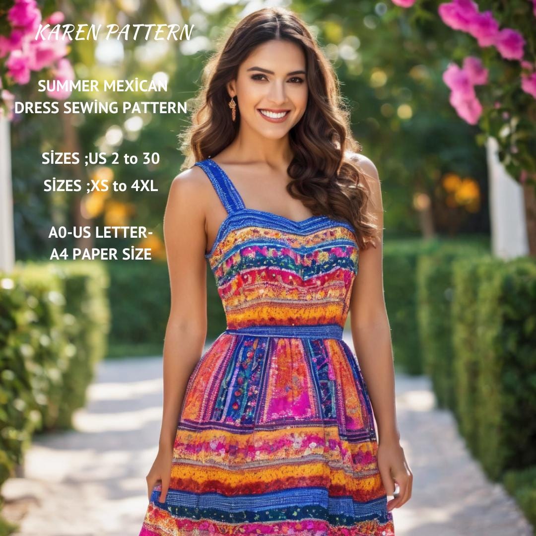 Traditional Mexican Style Dress Sewing Pattern, Patterned Dress,strappy ...