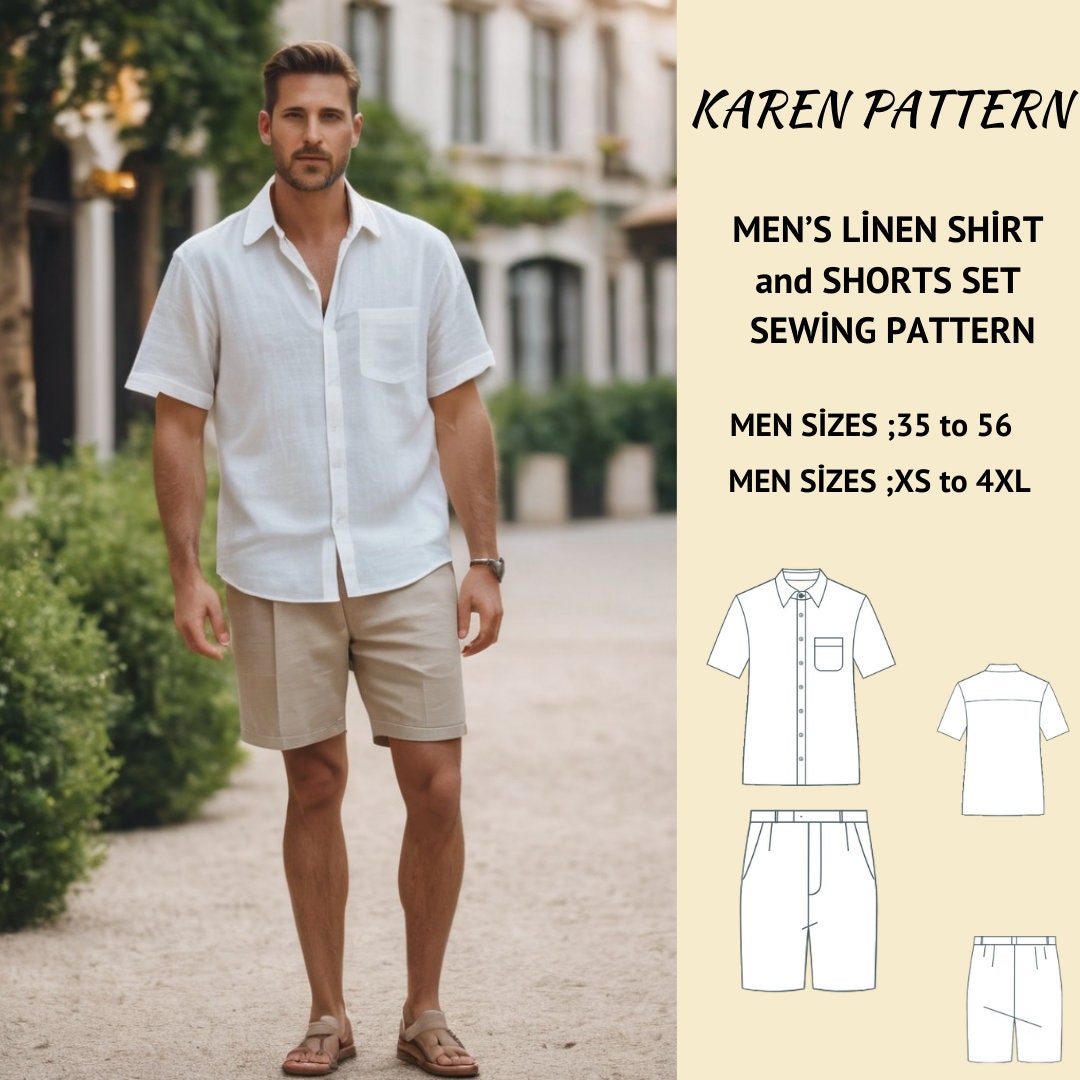 Men's Linen Shirt and Shorts Set Pattern,men's Linen Shorts,men's ...