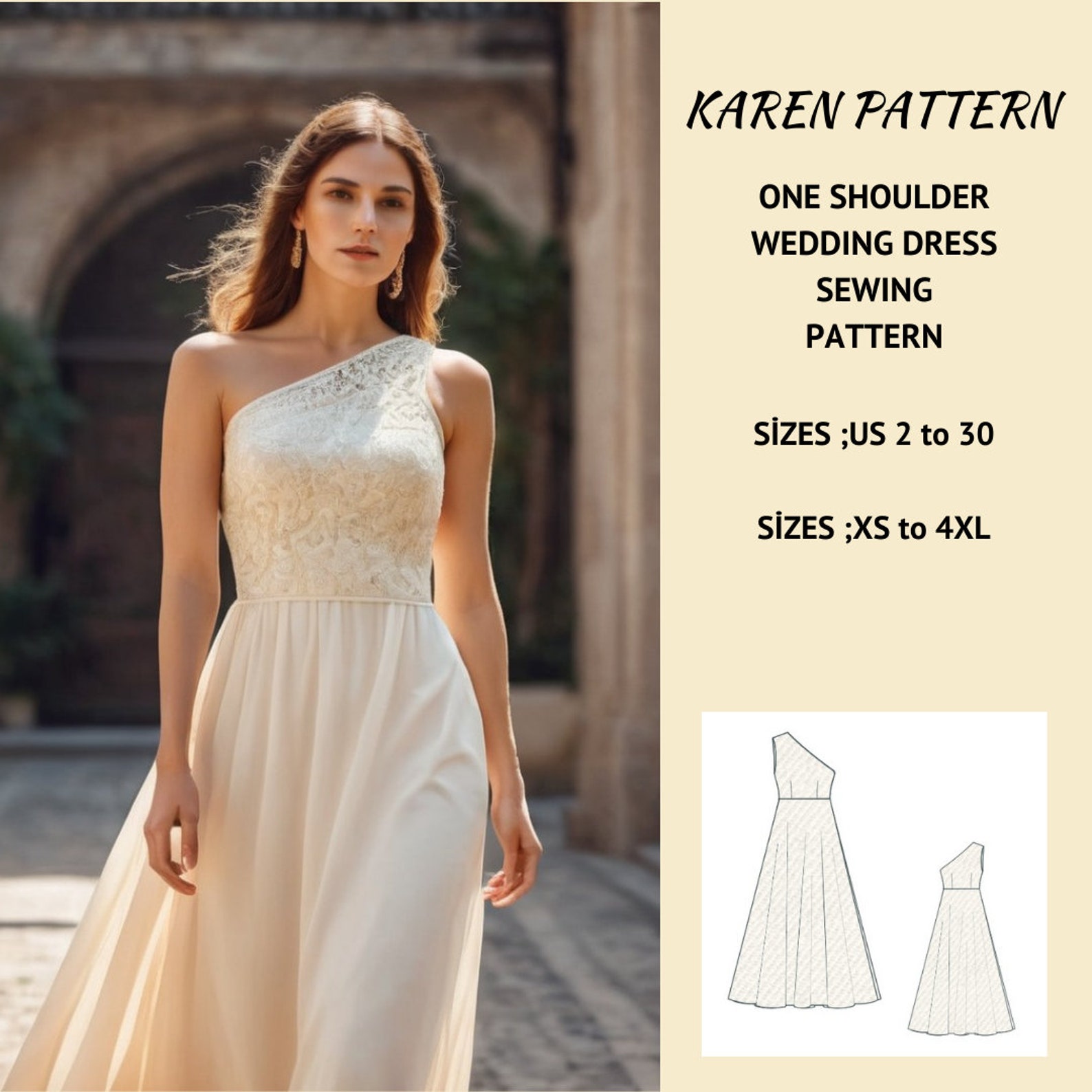 One Shoulder Prom Dress Sewing Pattern, Bodycon Maxi Evening Dress ...