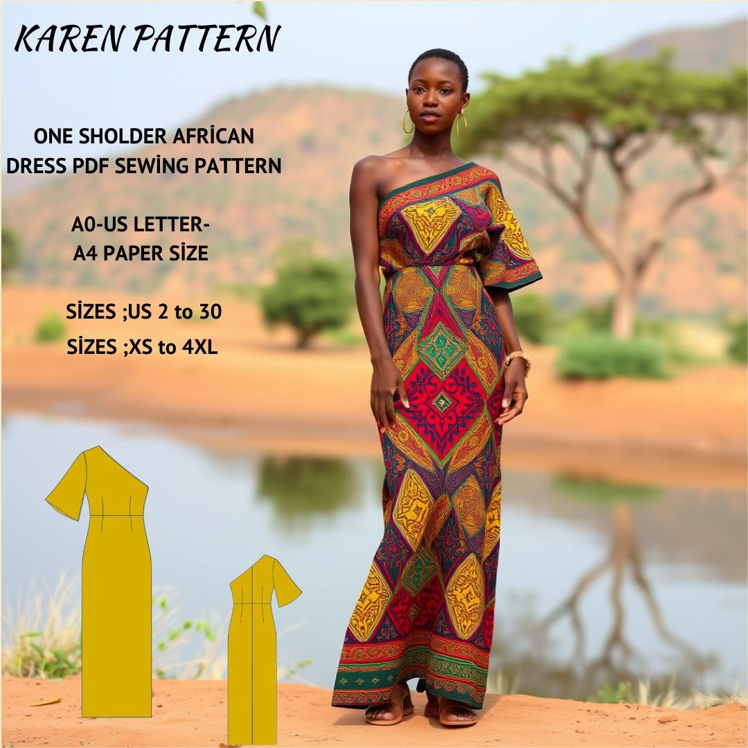 African One Shoulder Maxi Dress Sewing Pattern (PDF Pattern) - Etsy