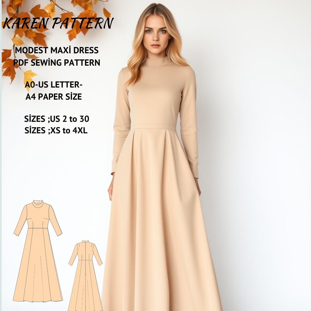 Modest Maxi Dress Sewing Pattern:evening Gown (US 2-30, XS-4XL) (PDF ...