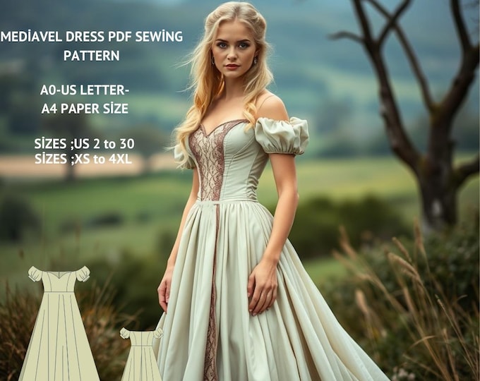 Dirndl Dress Sewing Pattern, Renaissance Medieval Dress ,fairy,regency ...
