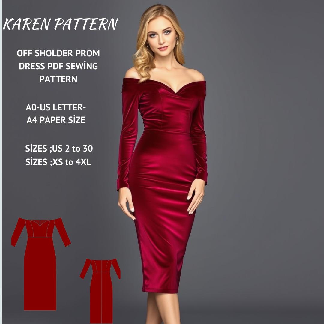 Off Sholder Prom Dress Sewing Pattern,graduation Midi Dress Sewing ...