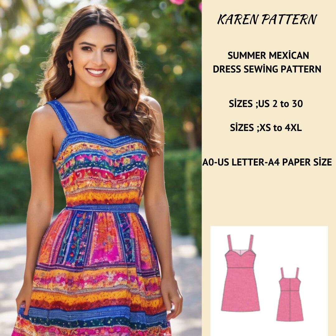 Traditional Mexican Style Dress Sewing Pattern, Patterned Dress,strappy ...