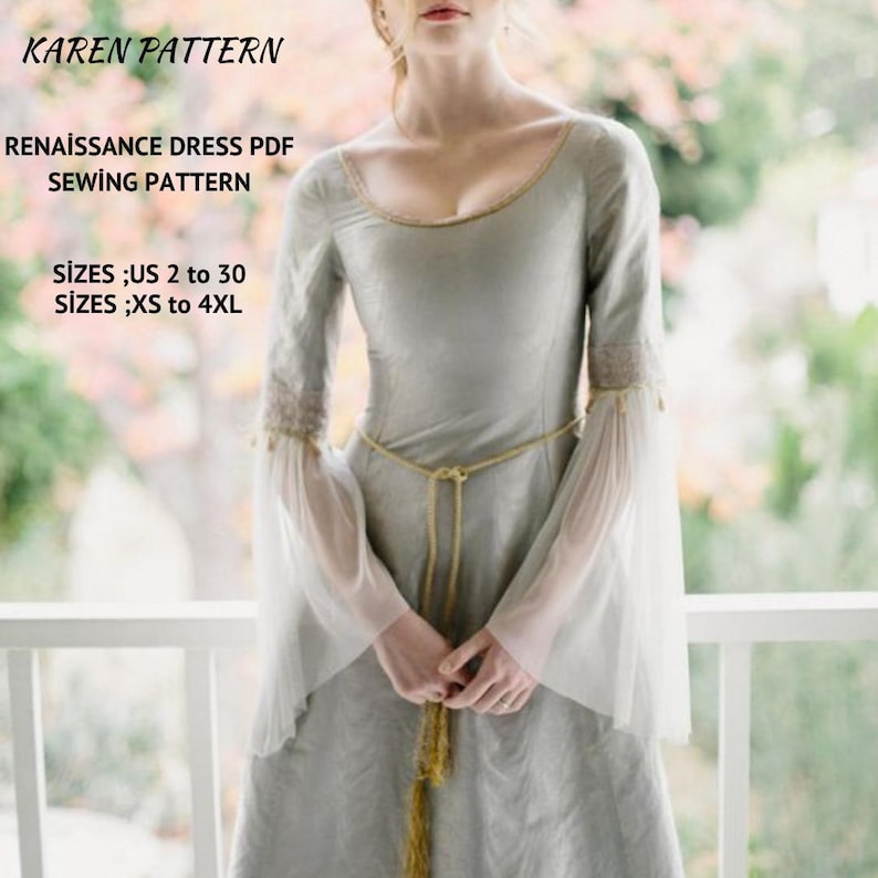 Renaissance Dress Sewing Pattern: Medieval Cosplay, Elvish Gown (PDF ...